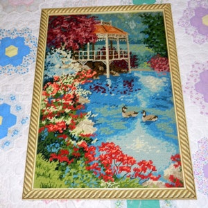 Vintage Needlepoint Landscape Wall Hanging~ Beautifully Done Needle ...