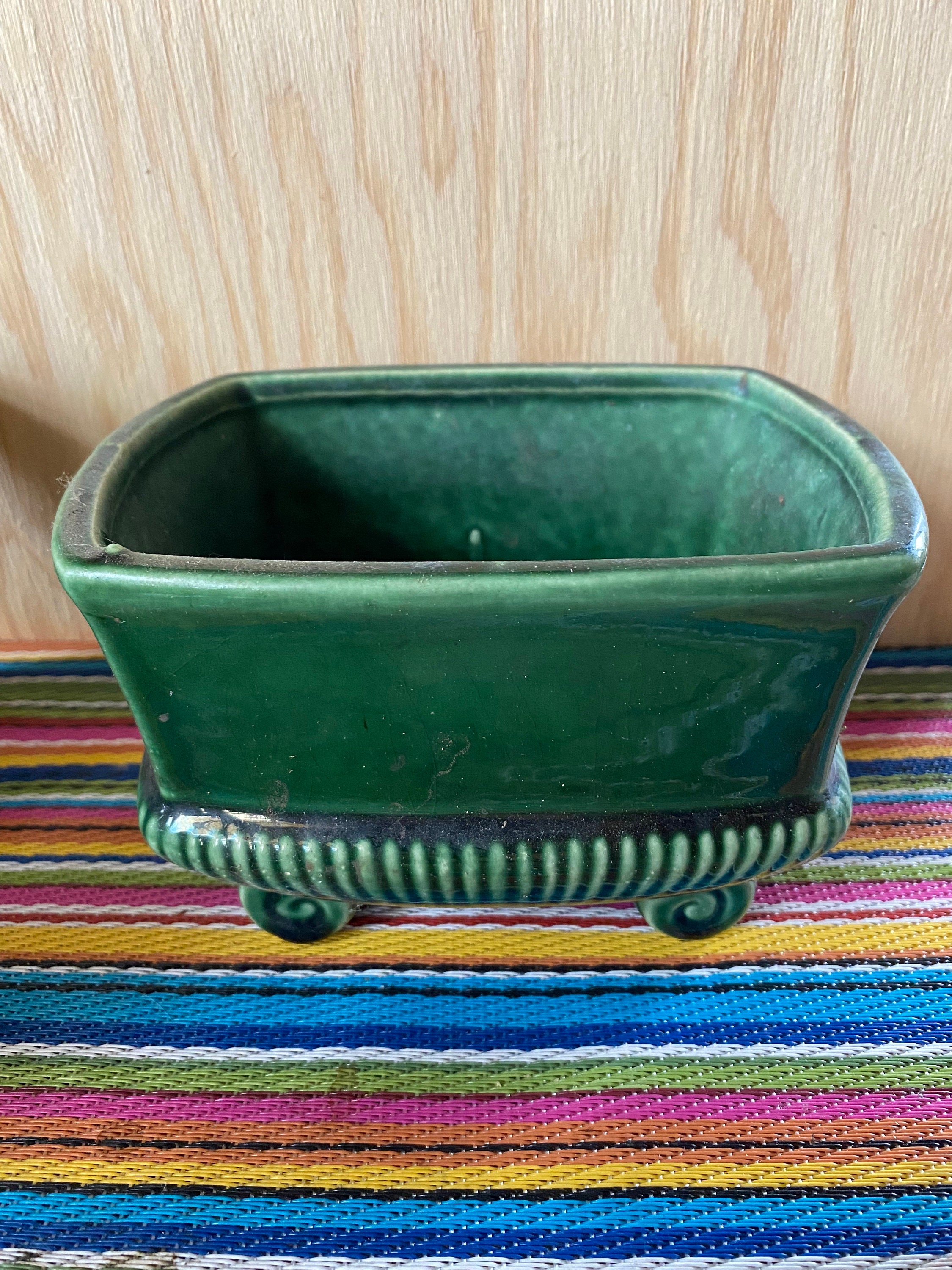 Forest Green Blue Planter Pot~ USA Pottery Ware Art~ Sweet Small Patio ...