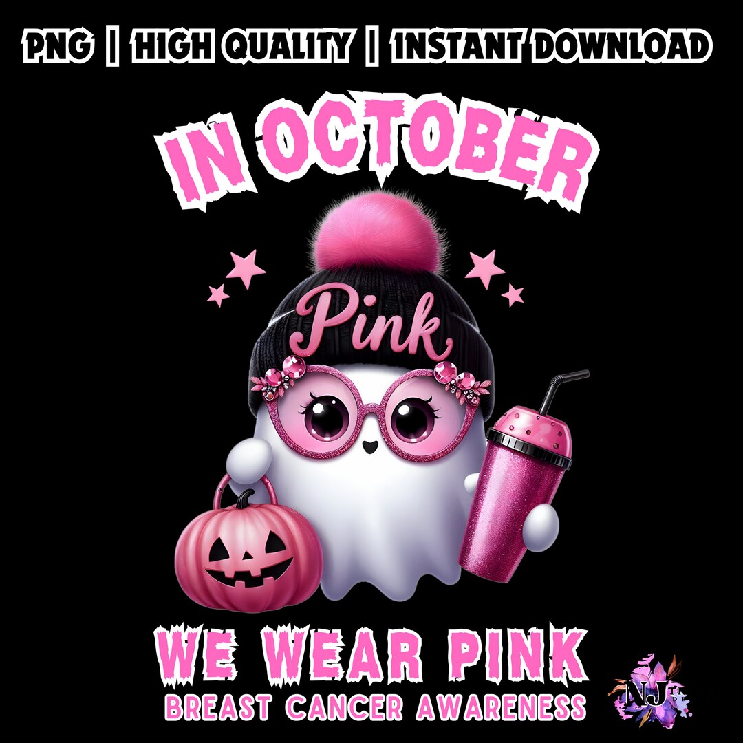In October We Wear Pink PNG, Pink Ghost PNG, Breast Cancer Awareness ...