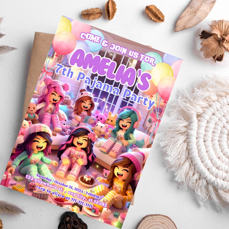 Roblox Sleepover Birthday Invitation, Party Invitation, Slumber and ...