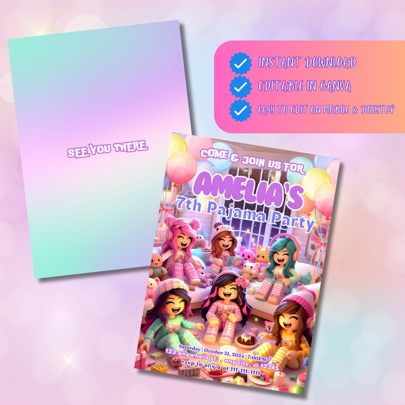 Roblox Sleepover Birthday Invitation, Party Invitation, Slumber and ...