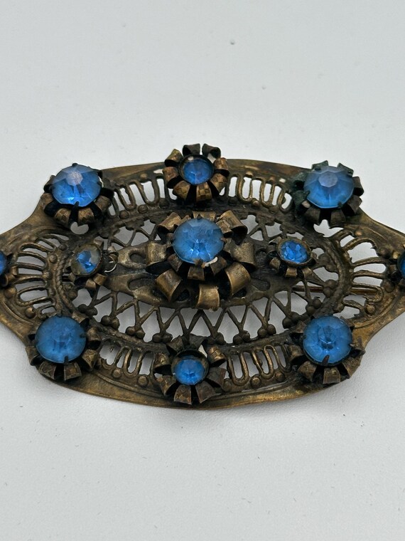 Large Antique Vintage Art Deco Blue Glass Paste Rhine… - Gem