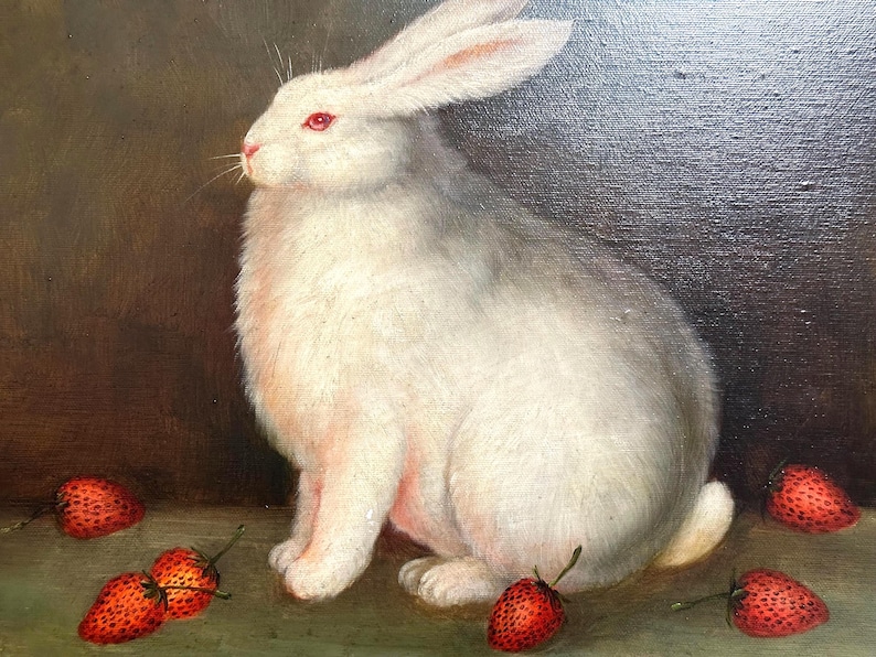 Antique Painting of White Rabbit by L. Harvey - Etsy