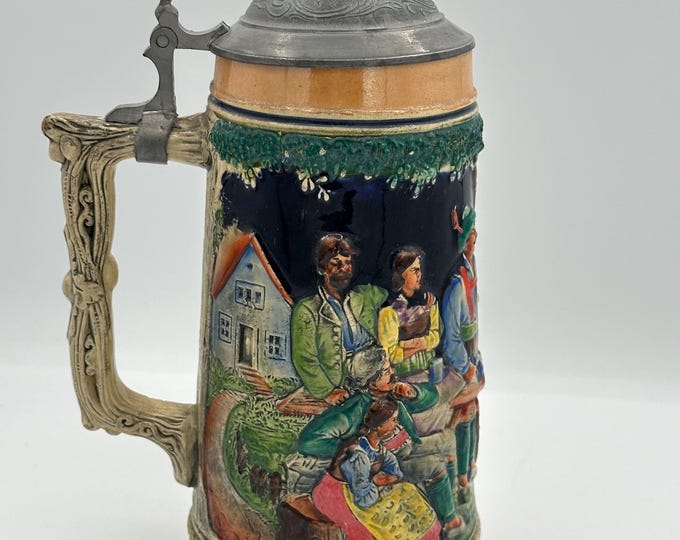 Vintage German Beer Stein With Pewter Lid, "tanz Auf Der Alm", 11" Tall ...