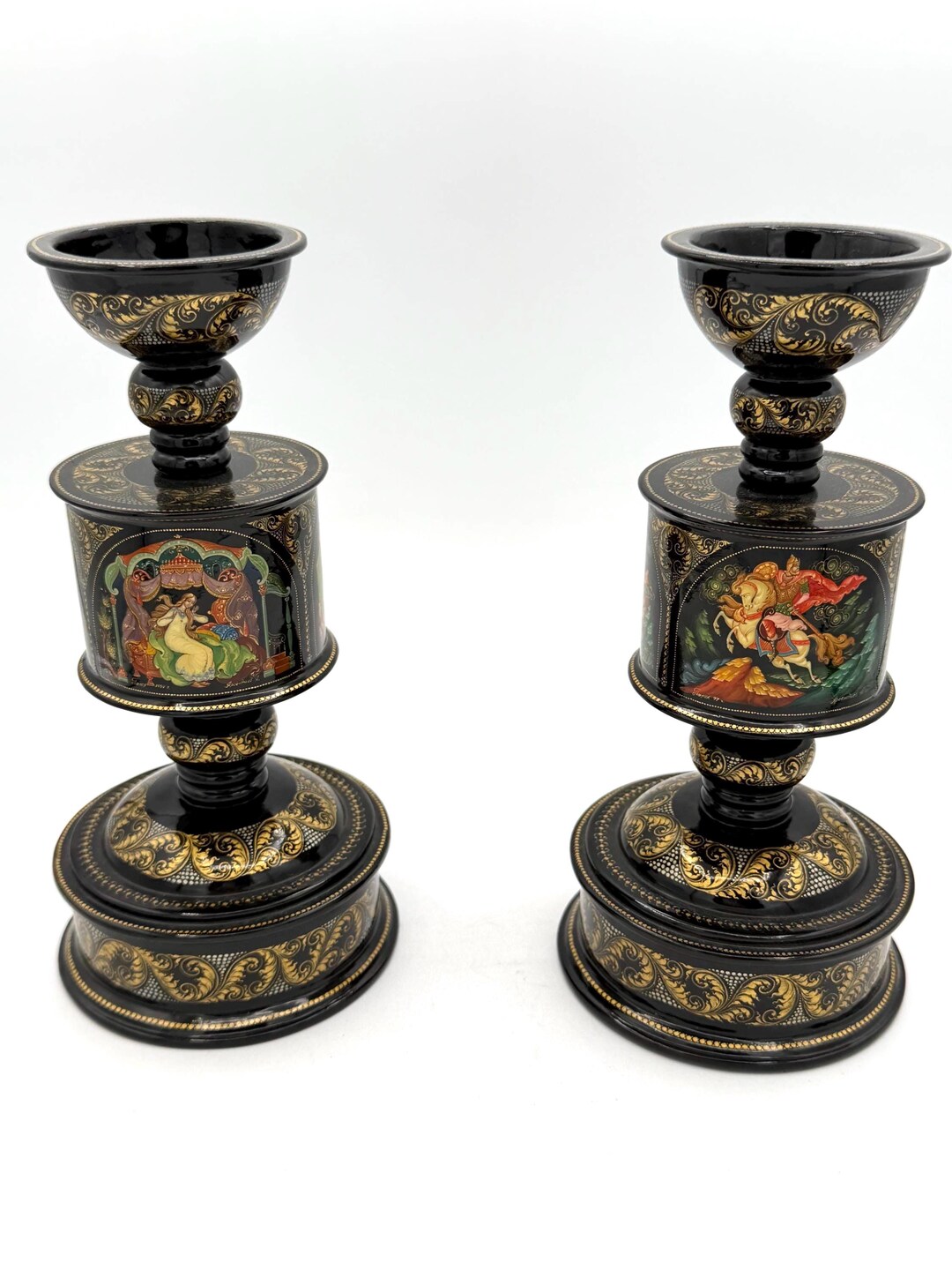 Vintage Russian Lacquer Hand-painted Candle Holders – Fairy Tale ...