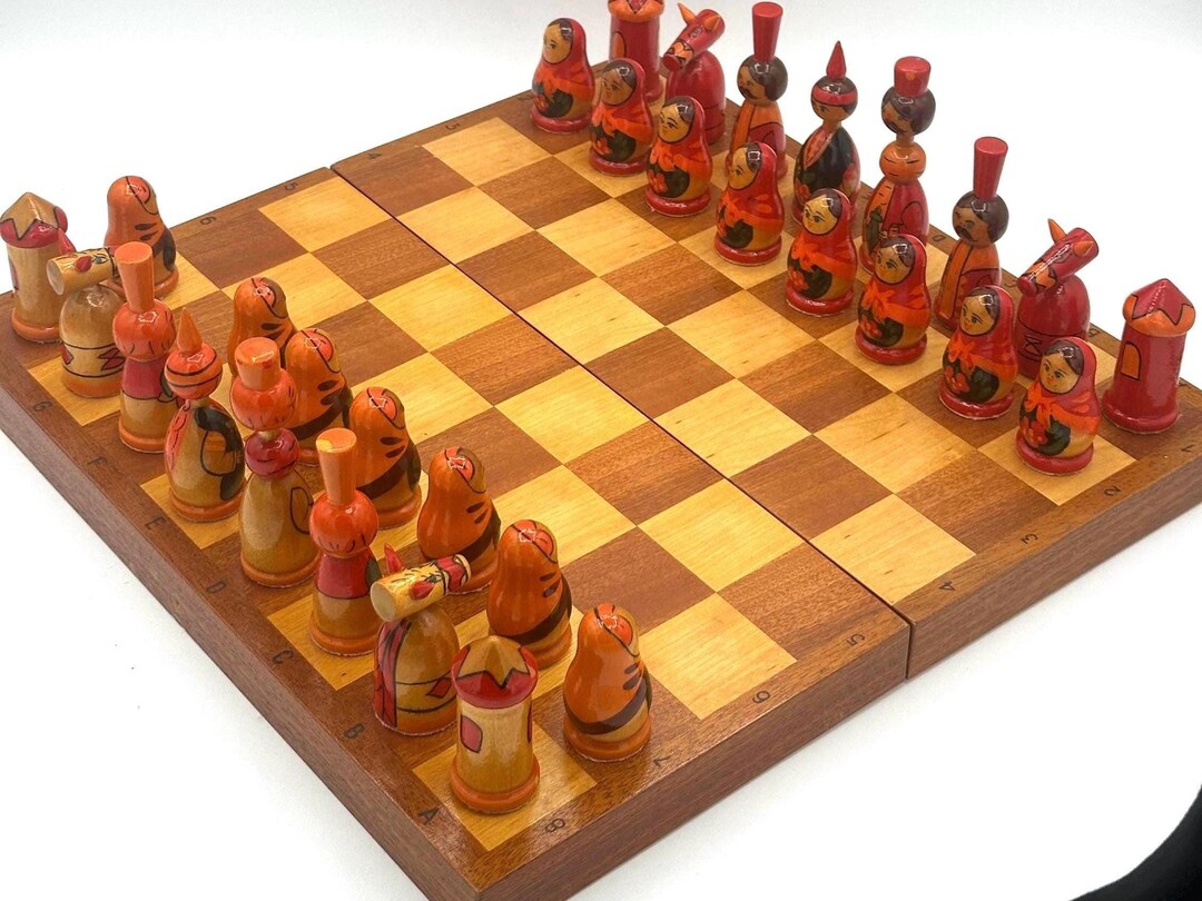 1978 USSR Russian Hand Painted Chess Set, Vintage Matryoshka Chess ...