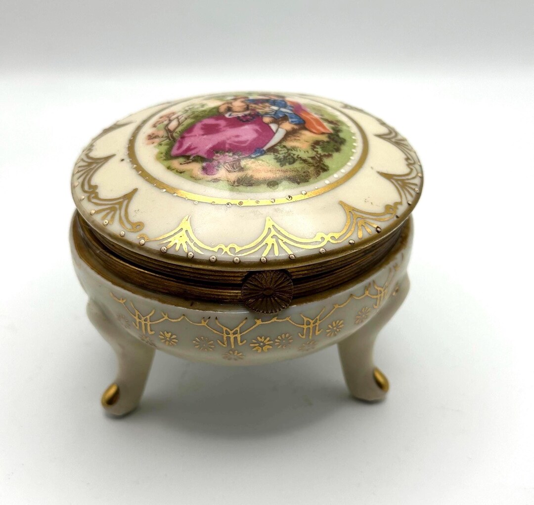 Vintage Porcelain Trinket Box Renaissance Couple, Marked With Crossed ...