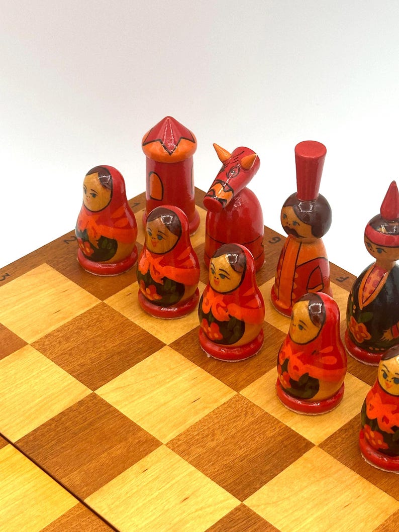 1978 USSR Russian Hand Painted Chess Set, Vintage Matryoshka Chess ...