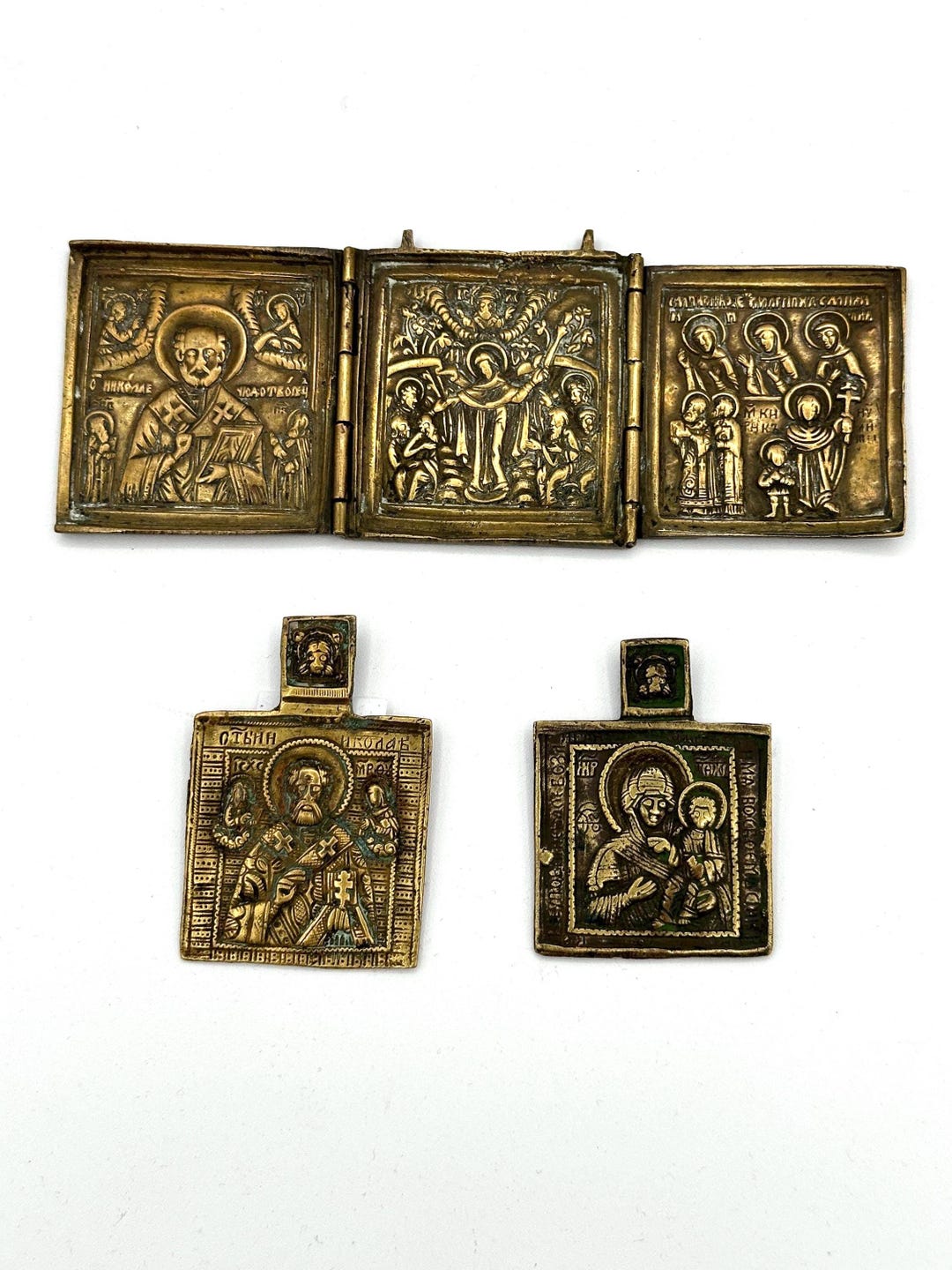 18th Century Bronze Russian Triptych, Images of Mother of God and ...