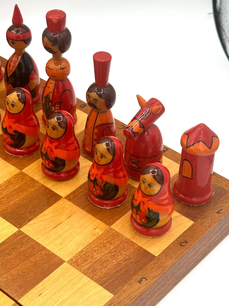 1978 USSR Russian Hand Painted Chess Set, Vintage Matryoshka Chess ...