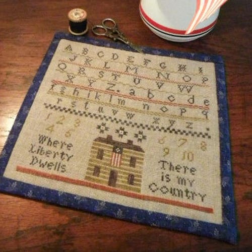 Primitive Cross Stitch Sampler Pattern STAR SPANGLED PINKEEP - Etsy