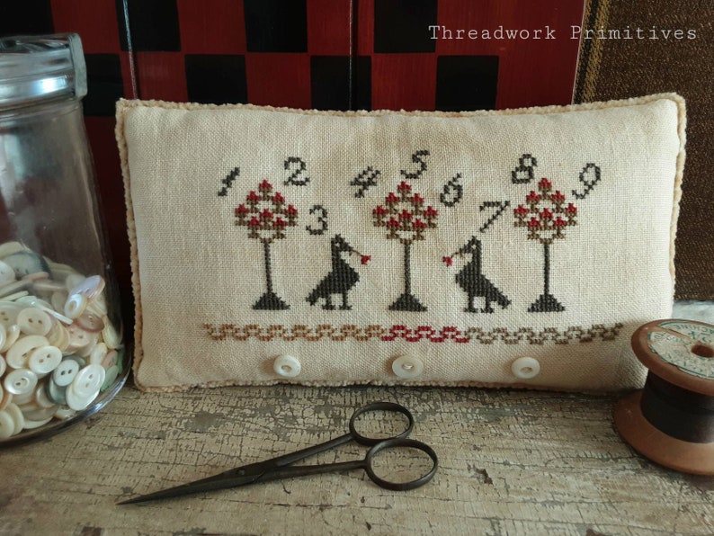 Primitive Cross Stitch Sampler Pattern Counting Crows Pinkeep | Etsy