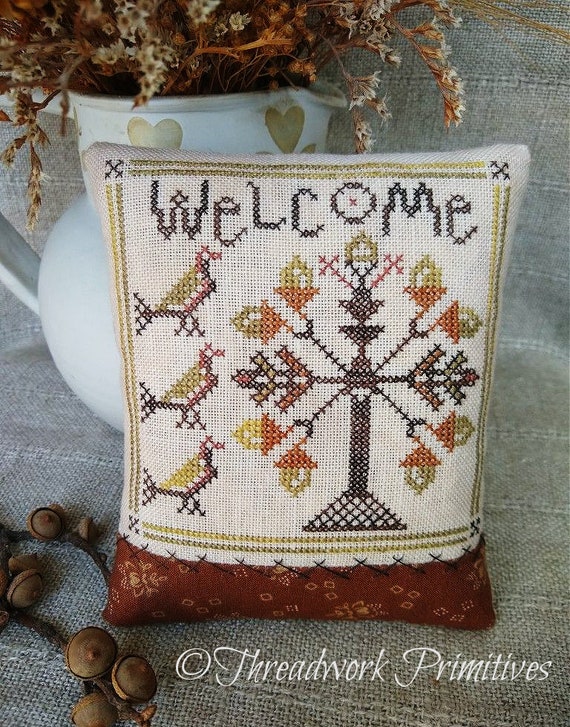 Autumn Welcome Primitive Cross Stitch Pattern - Etsy