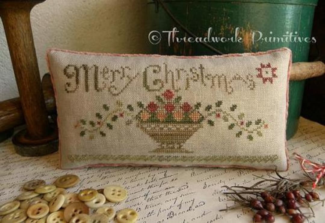 Primitive Cross Stitch Pattern - Christmas Fruit Basket - Etsy