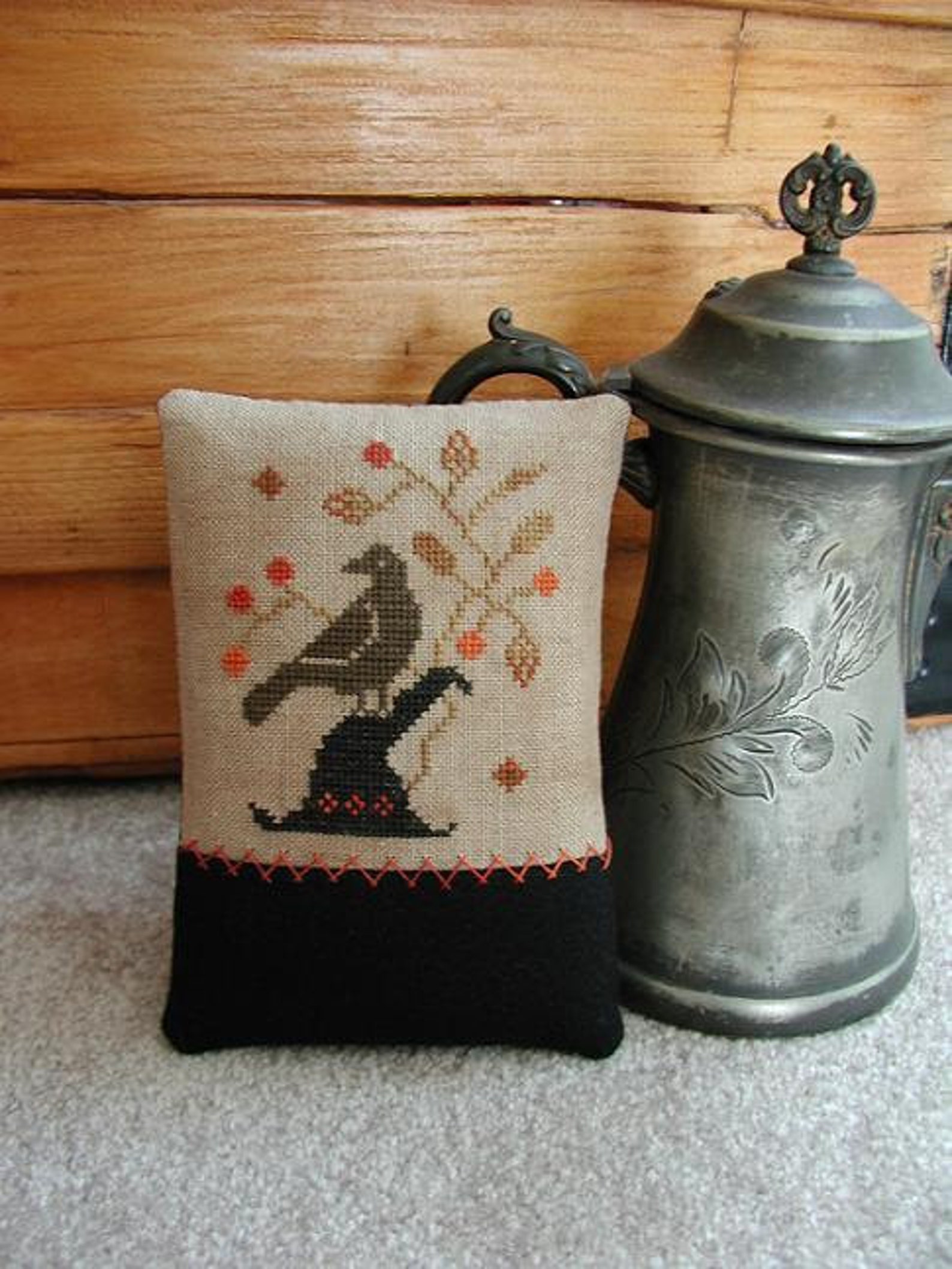 Primitive Cross Stitch Pinkeep Pattern - Enchanted Crow - Etsy