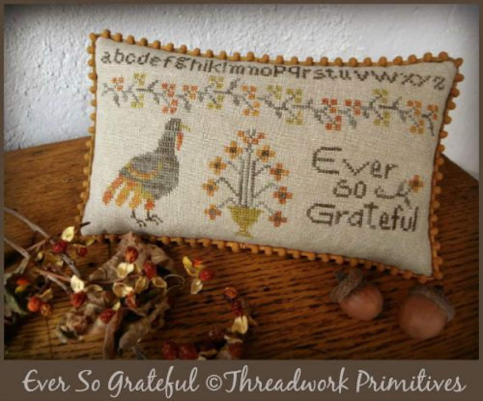 Primitive Cross Stitch Pattern - Ever so Grateful - Etsy