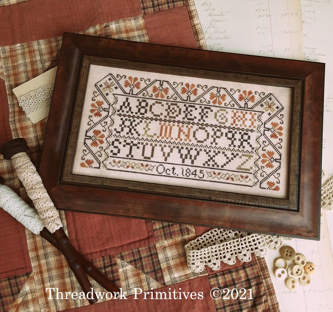 October Sampler ~ Primitive Cross Stitch Pattern - Etsy