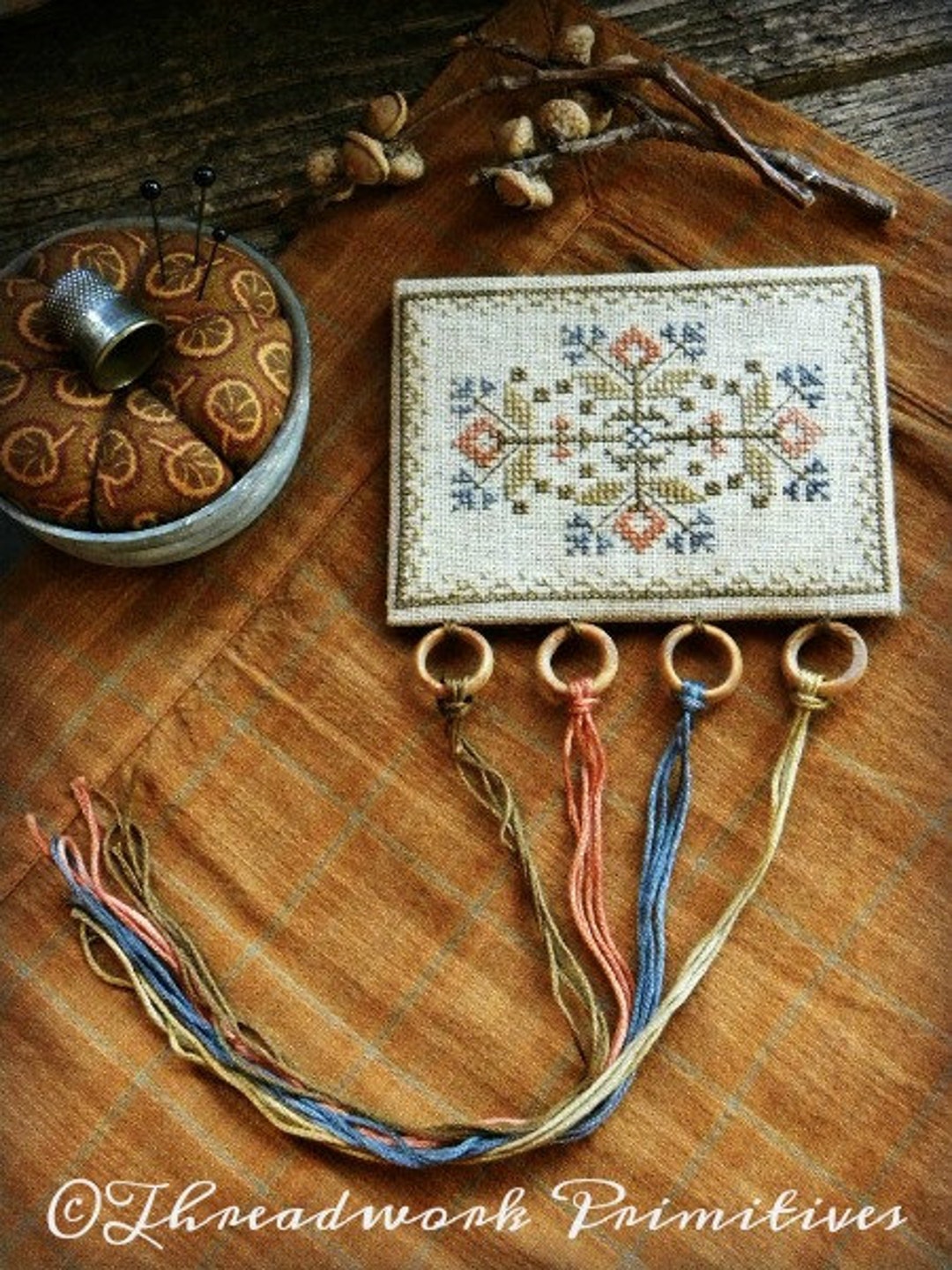 Primitive Cross Stitch Pattern - Autumn in Bloom Threadkeep - Etsy