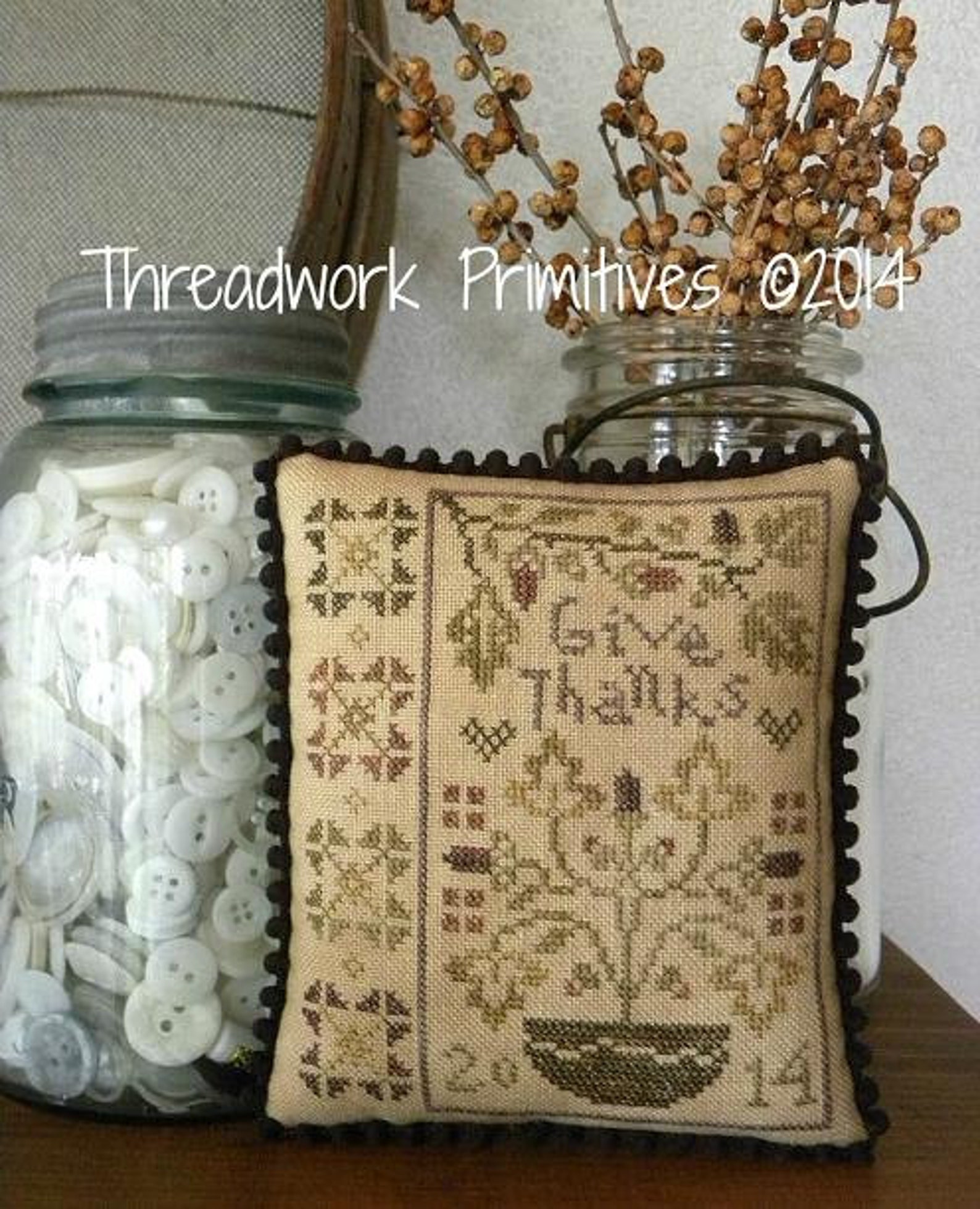 Primitive Cross Stitch Pattern Give Thanks - Etsy