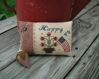 Primitive Cross Stitch Sampler Pattern STAR SPANGLED PINKEEP & Strawberry Fob - Etsy
