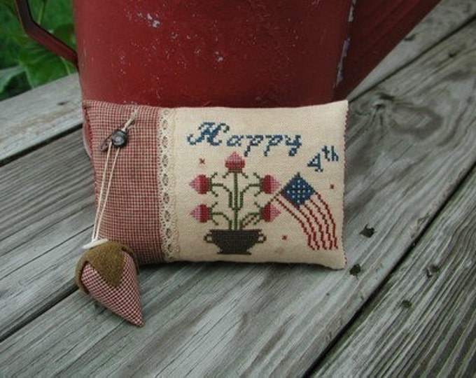 Primitive Cross Stitch Sampler Pattern Happy 4th Pinkeep - Etsy