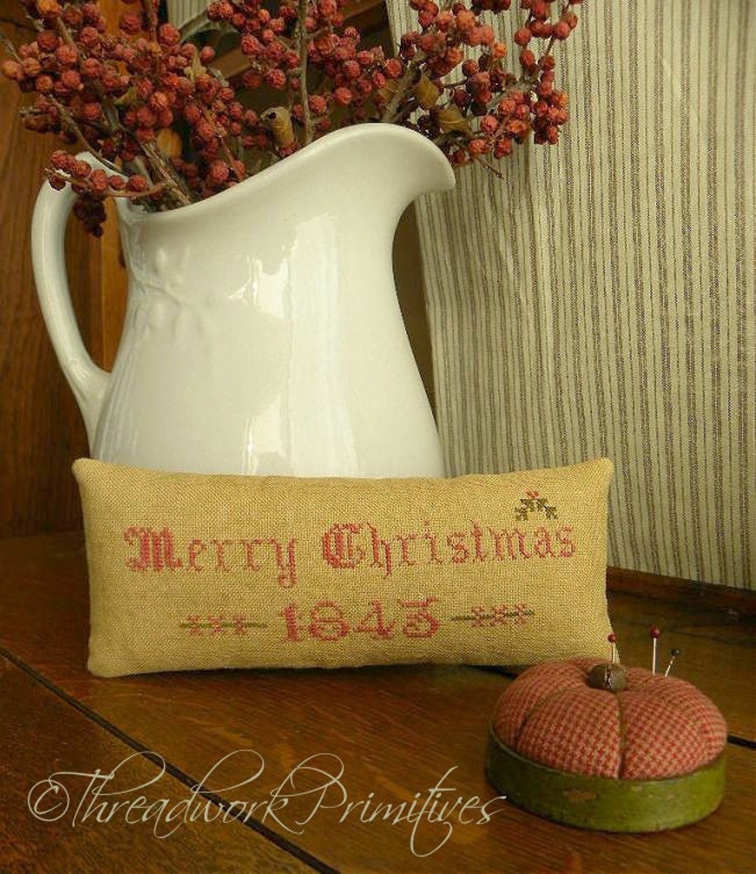 Primitive Cross Stitch Pattern - Victorian Christmas Pinkeeps - Etsy