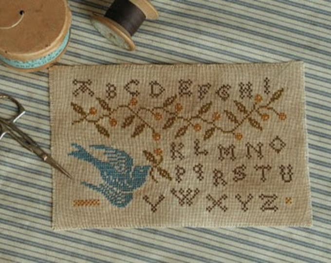 Primitive Cross Stitch Pattern BLUEBIRD SAMPLER - Etsy