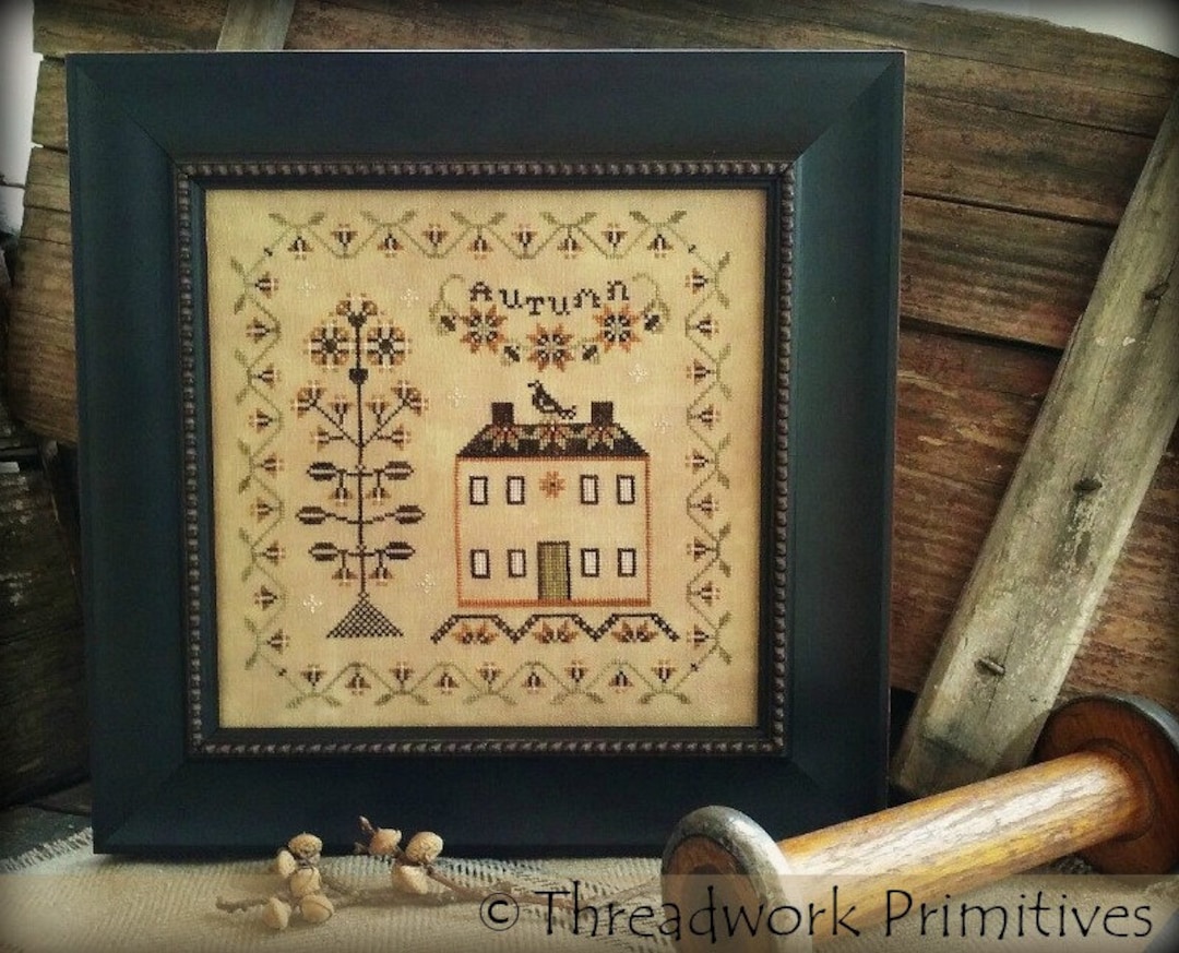 Primitive Cross Stitch Pattern - Sweet Autumn Vine - Etsy