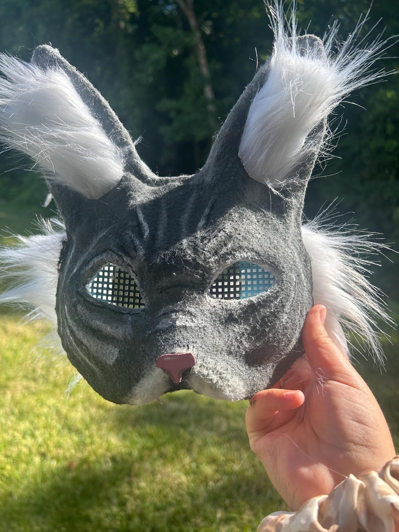 Grey and White Cat Mask (handmade) - Etsy