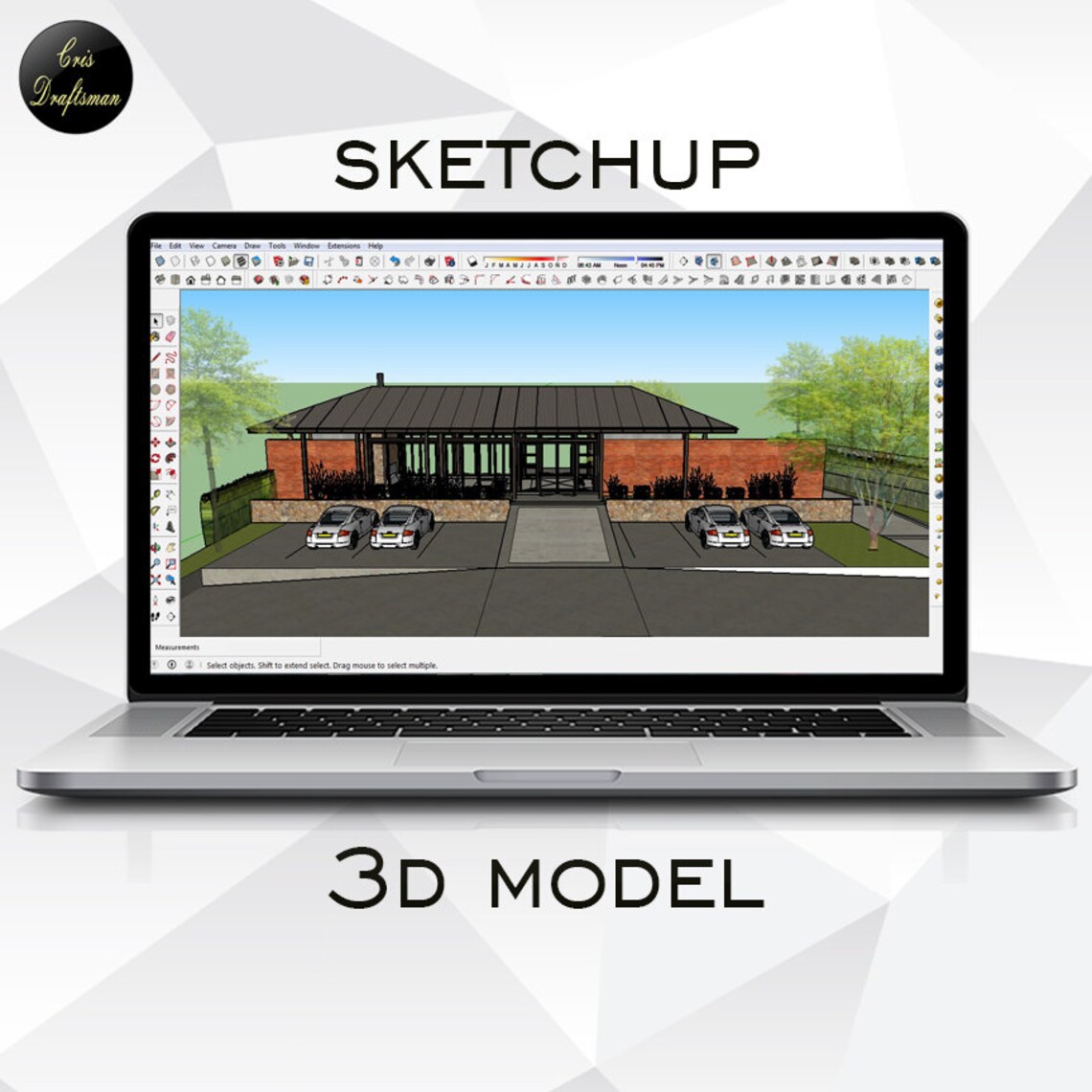 Sketchup 3D Model Reception Building Design Perspective Draftsman ...