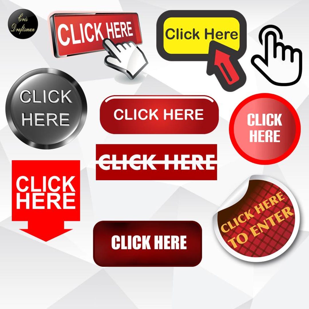 Click Here Button Design Illustration, Clipart, Digital Print, Sticker ...