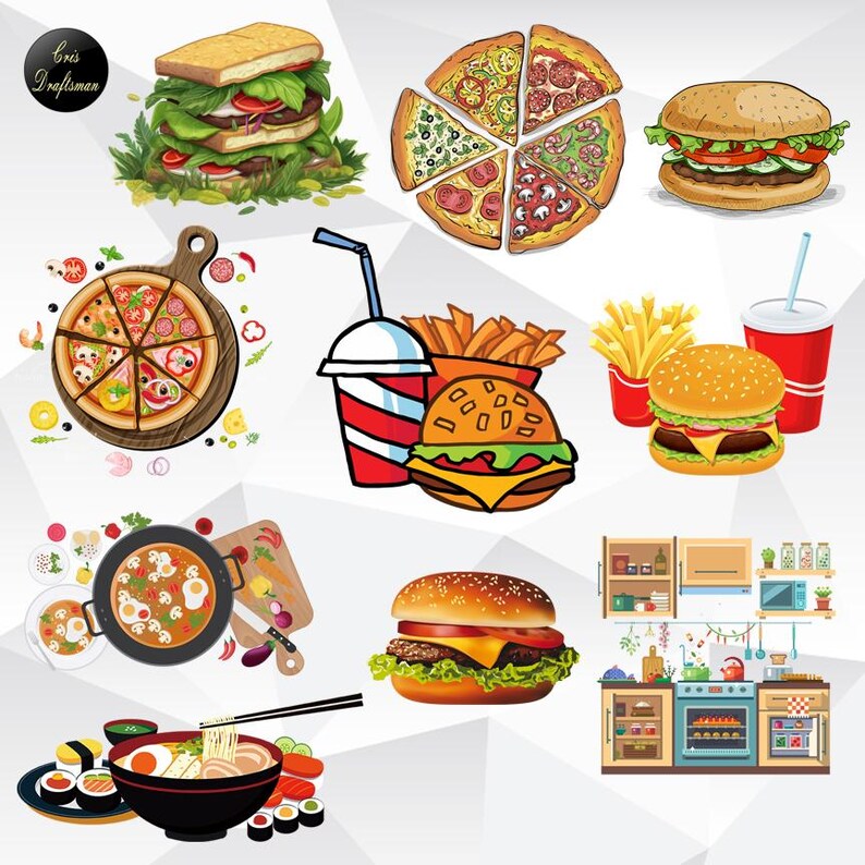 Food Lover Eat Pizza Burger Illustration, Digital Print, Printable ...