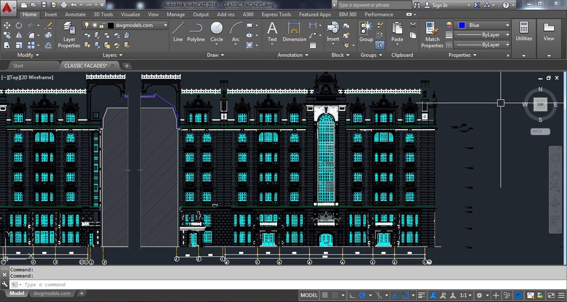 Autocad 2D DWG Model | Classic Facades Design | Elevation Drawing ...