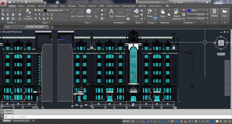 Autocad 2D DWG Model | Classic Facades Design | Elevation Drawing ...