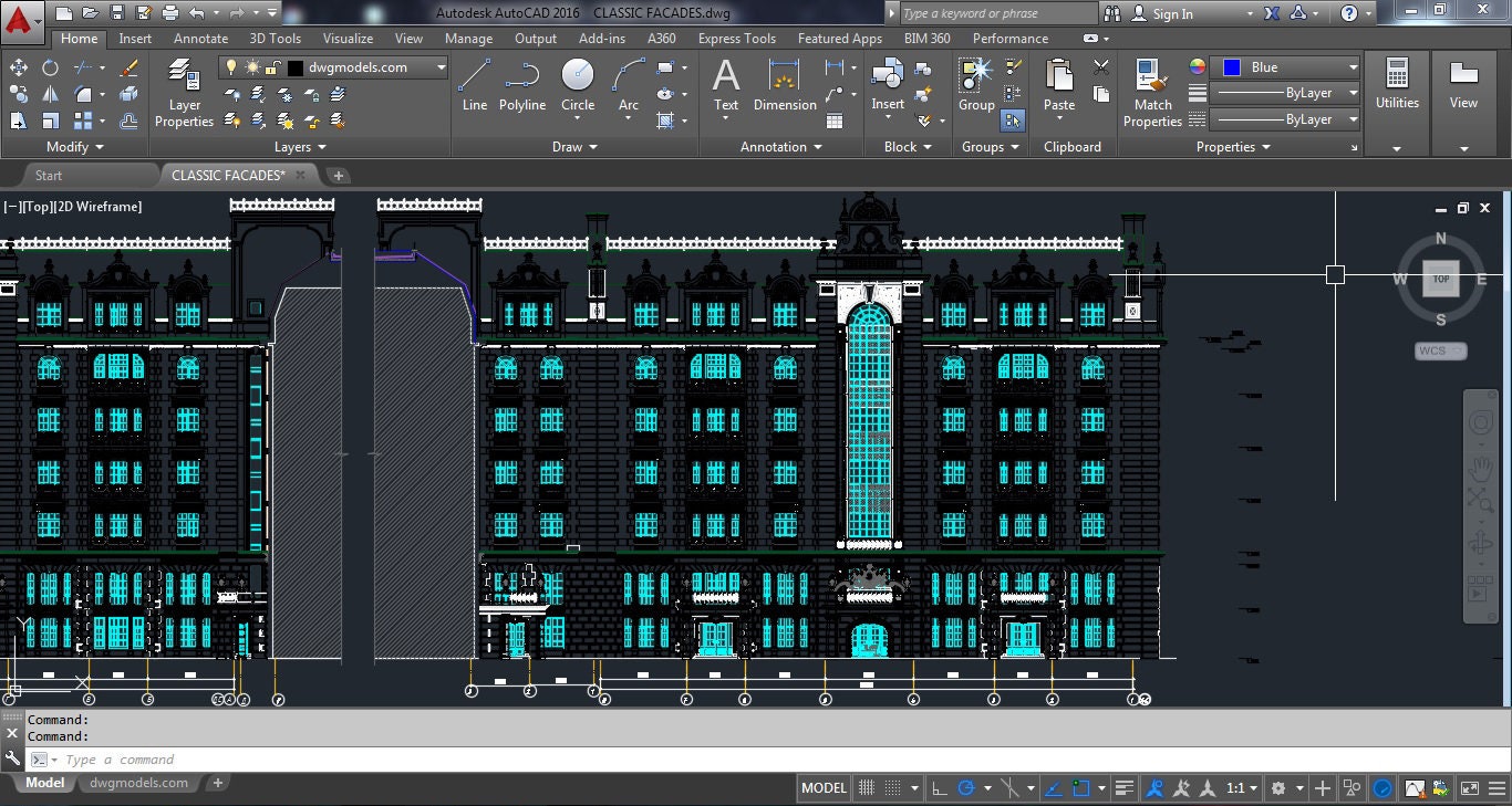 Autocad 2D DWG Model | Classic Facades Design | Elevation Drawing ...