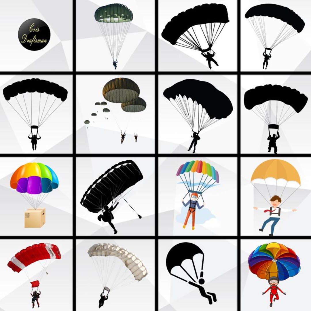 Parachute Clipart Parachuting Skydiver Clouds Landing Fall Illustration ...