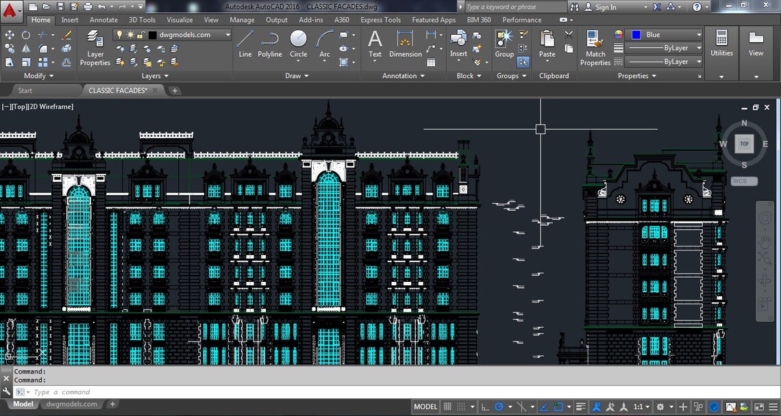 Autocad 2D DWG Model | Classic Facades Design | Elevation Drawing ...