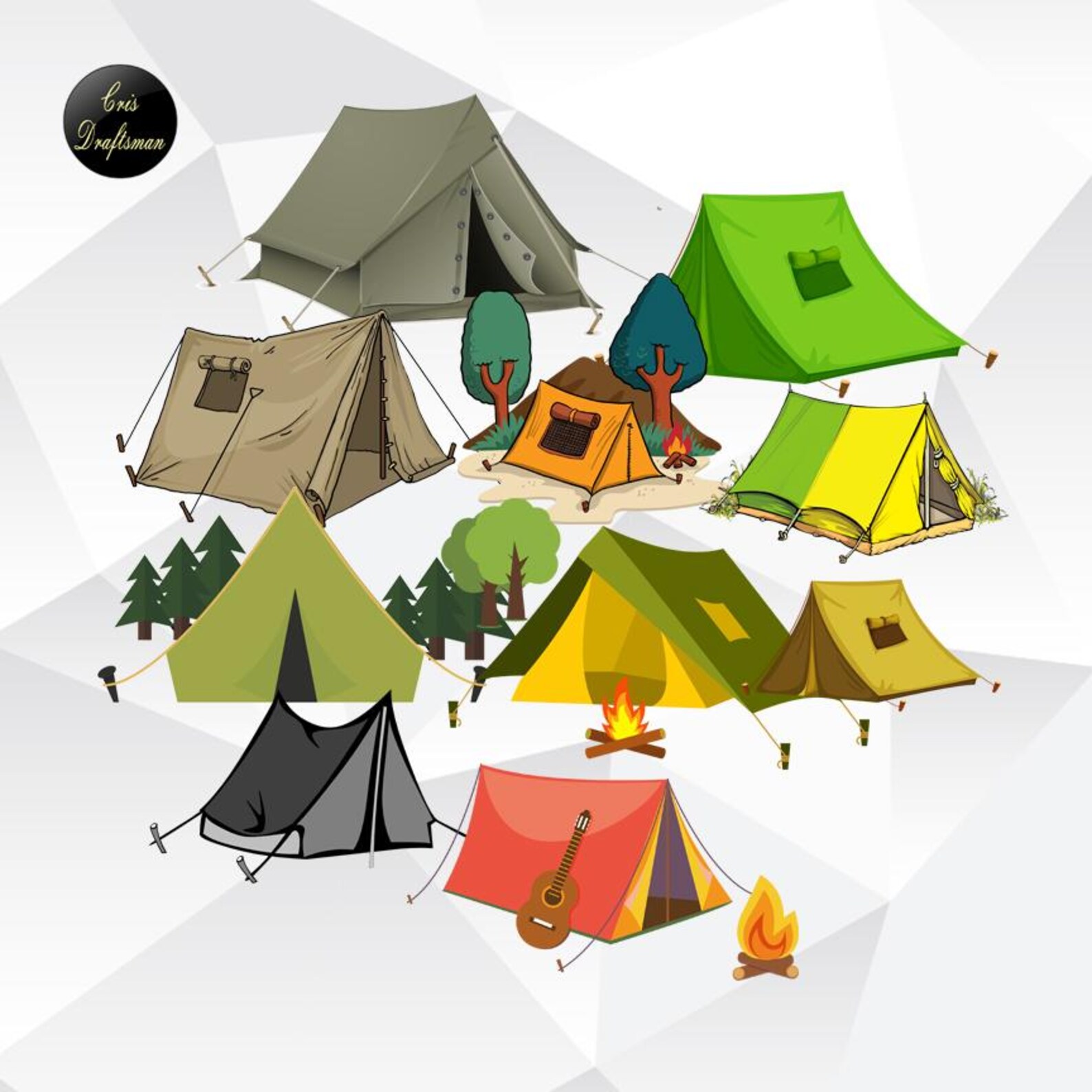 Tent Camp Camping Travel Clipart, Digital Print, Printable, Sticker ...