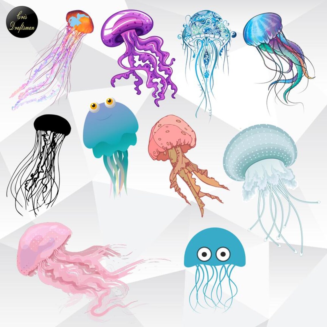 Jellyfish Ocean Sea Beach Illustration Lineart, Digital Sticker ...