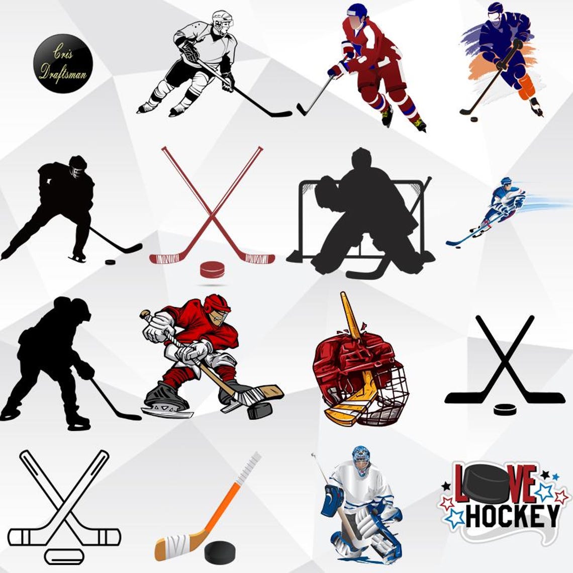Ice Hockey Digital Printable Play, Digital Print, Illustration, Clipart ...