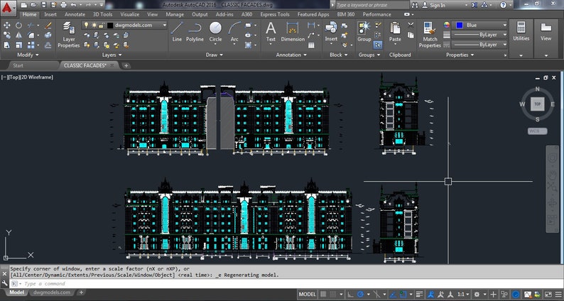 Autocad 2D DWG Model | Classic Facades Design | Elevation Drawing ...