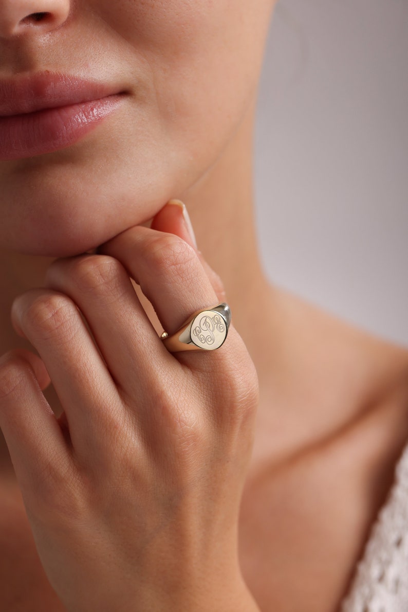 Gold Signet Ring Womens Signet Ring Custom Signet Ring Monogram Gold Signet Engraved Ring ...