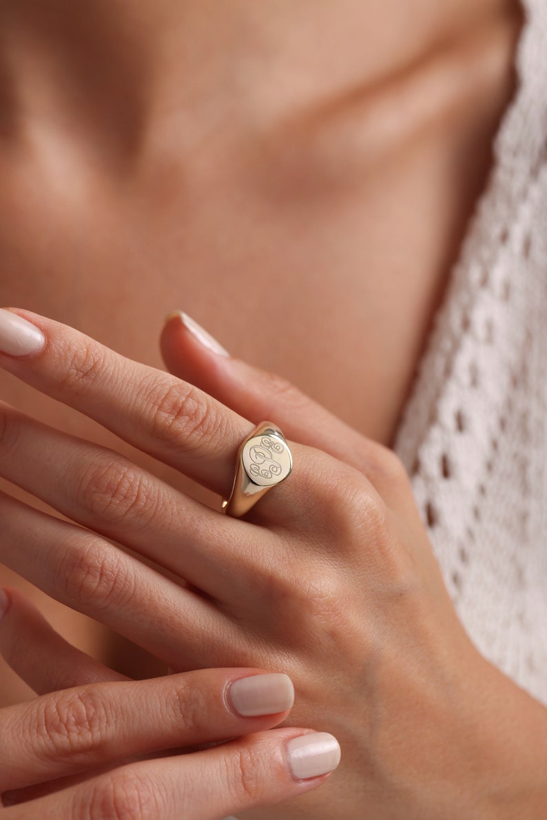 Gold Signet Ring - Womens Signet Ring - Custom Signet Ring - Monogram ...