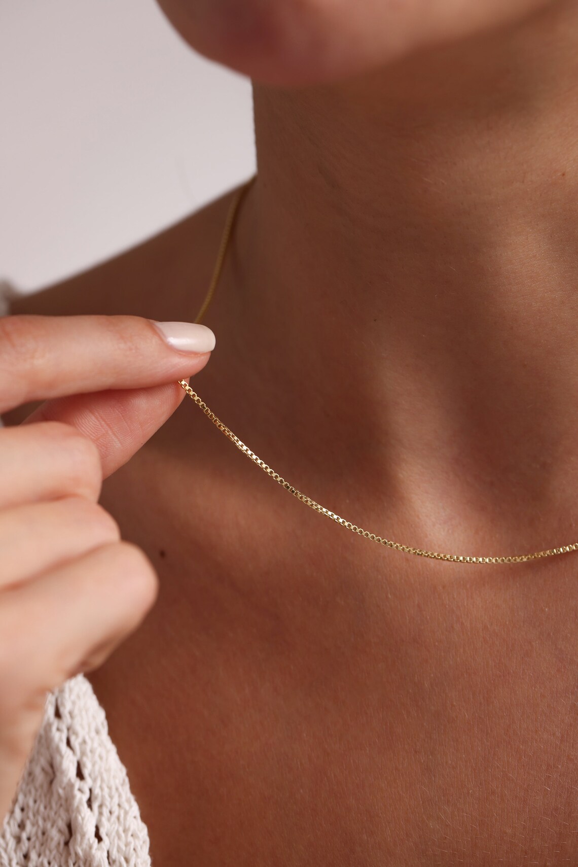 14K Solid Gold Box Chain Necklace: Minimalist Layering Chain - Etsy