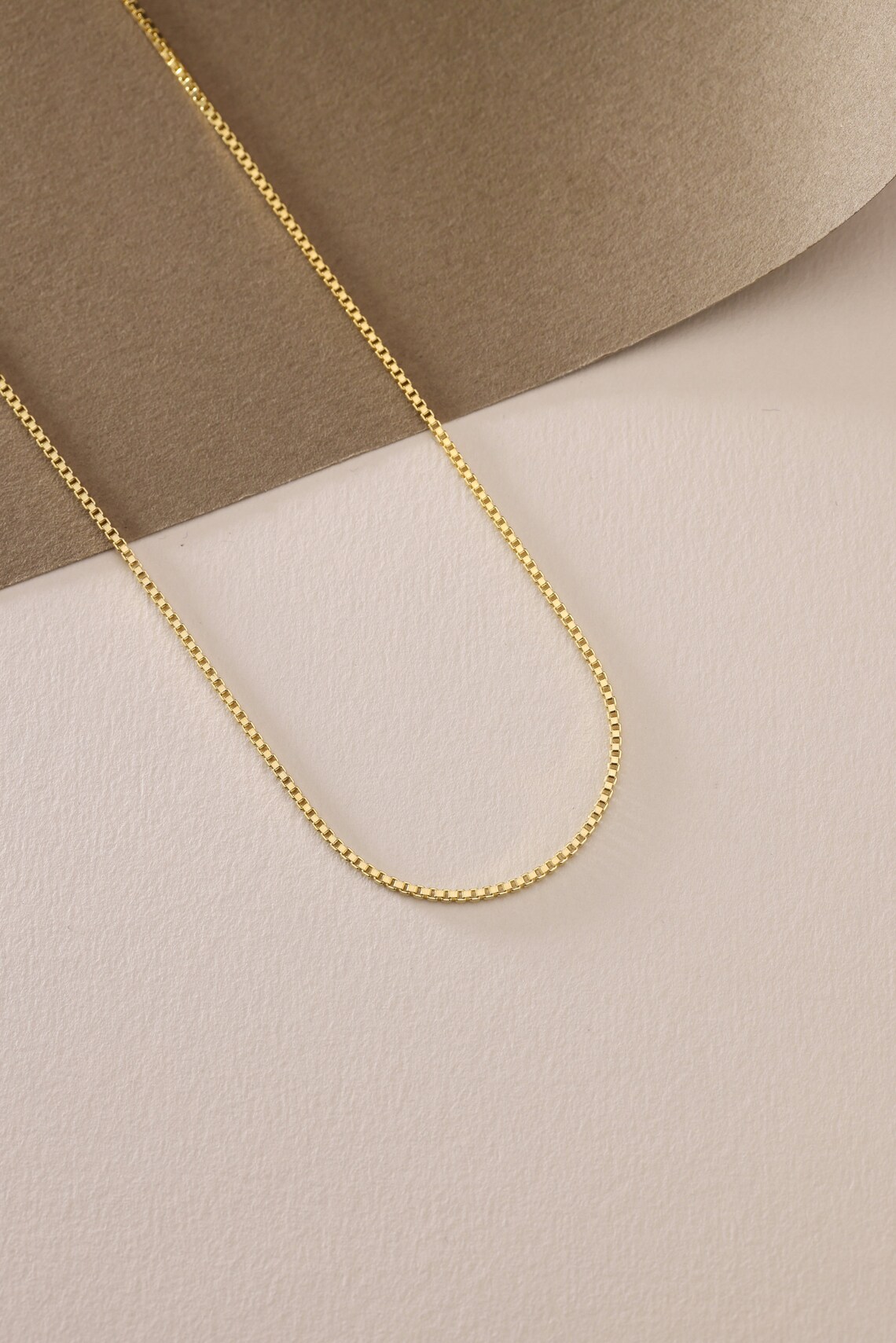 14K Solid Gold Box Chain Necklace: Minimalist Layering Chain - Etsy