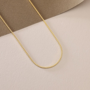 14K Solid Gold Box Chain Necklace: Minimalist Layering Chain - Etsy