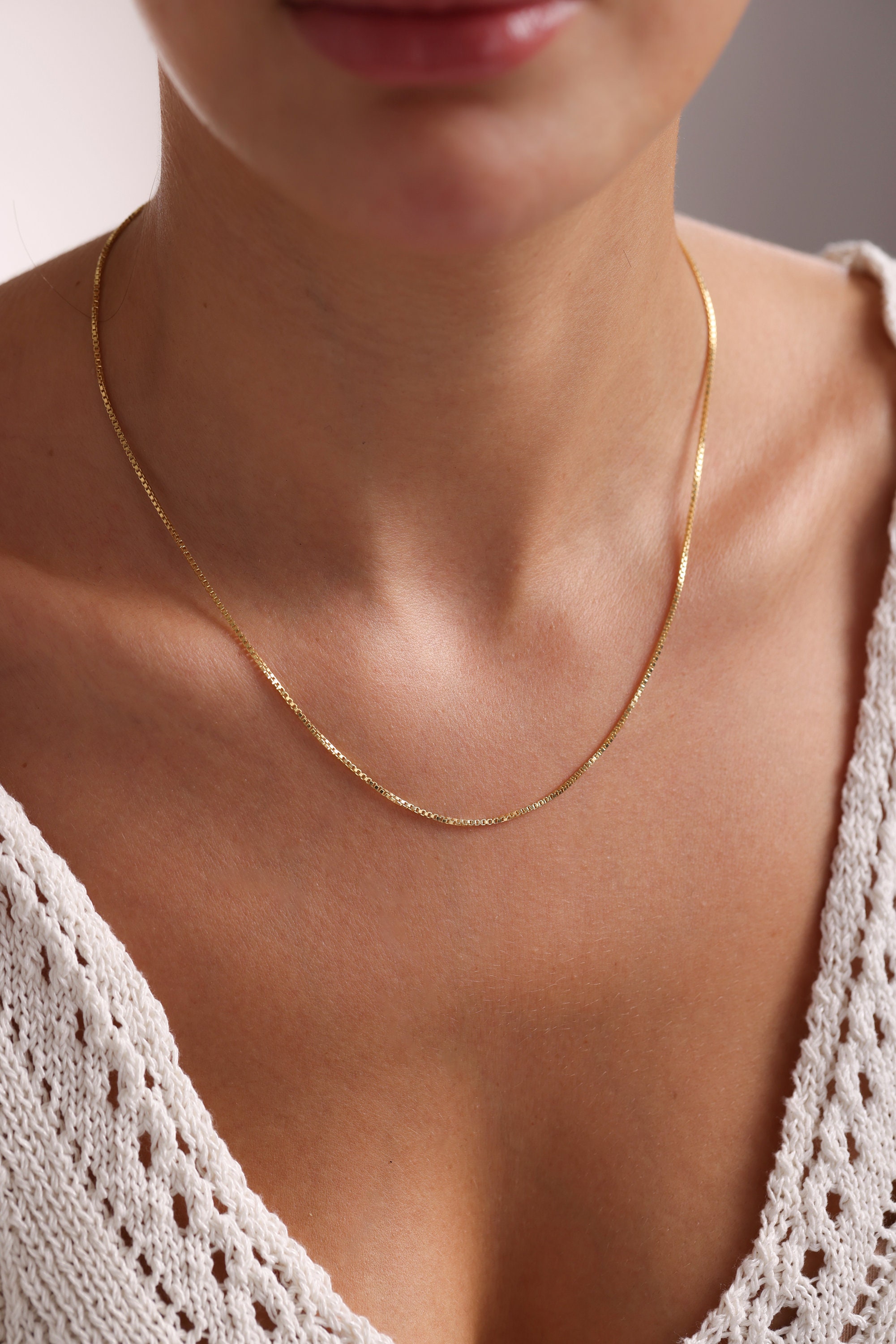 Box Chain, 14K Solid Gold Box Chain Necklace, 1.25mm, 1.75mm, 2.00mm ...