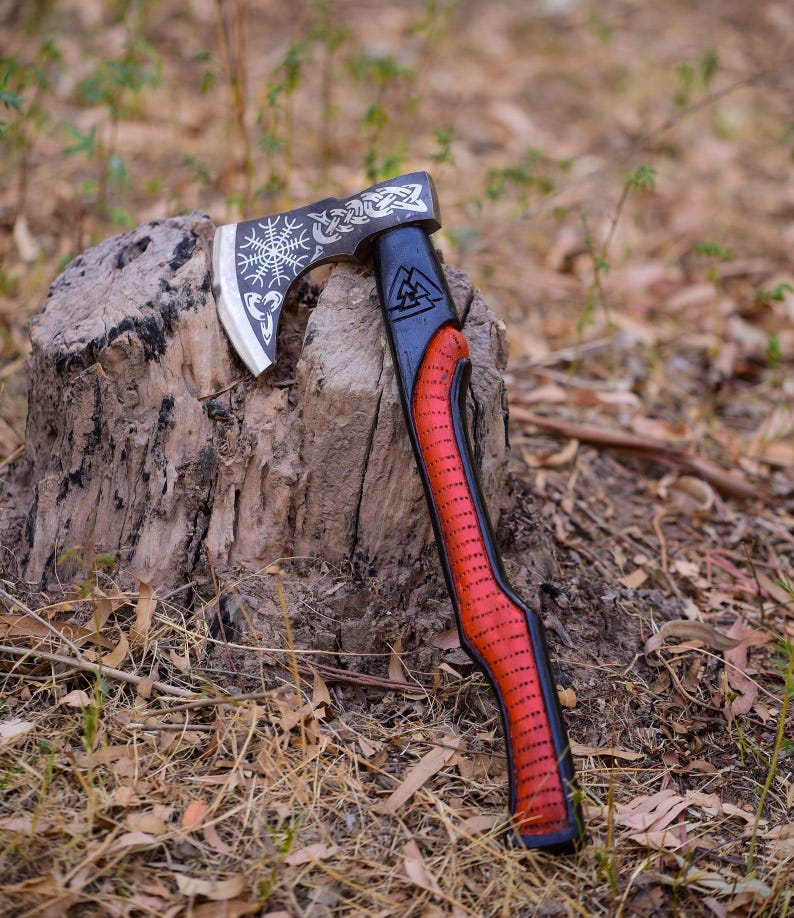 Hand-forged Viking Axe, Norse Battle Axe, Custom Engraved Axe, Carbon ...