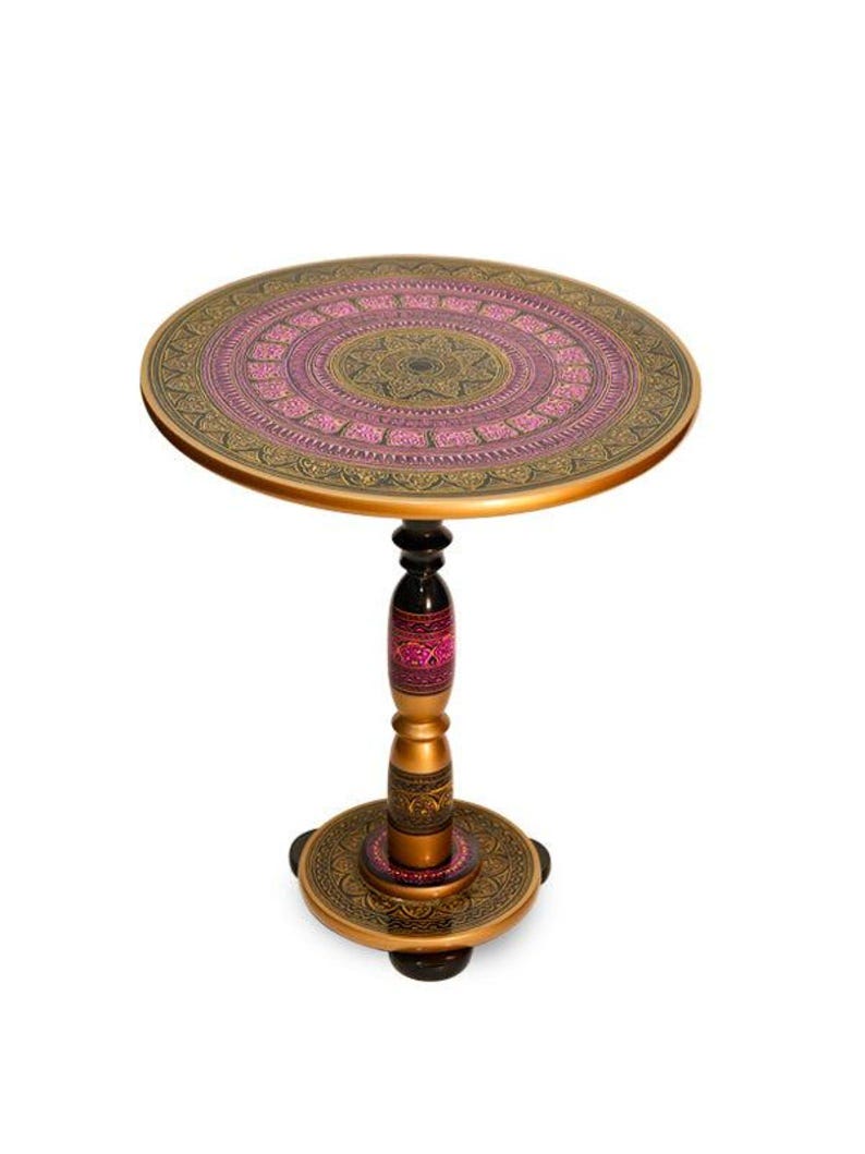 Handmade MDF Wood Naqashi Table | Lacquered Wooden Decor | 19 Inches ...