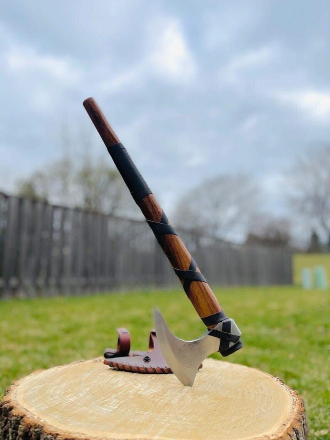 Hand Forged Viking Axe With Leather-wrapped Handle and Sheath, Nordic Bearded Axe, Custom ...